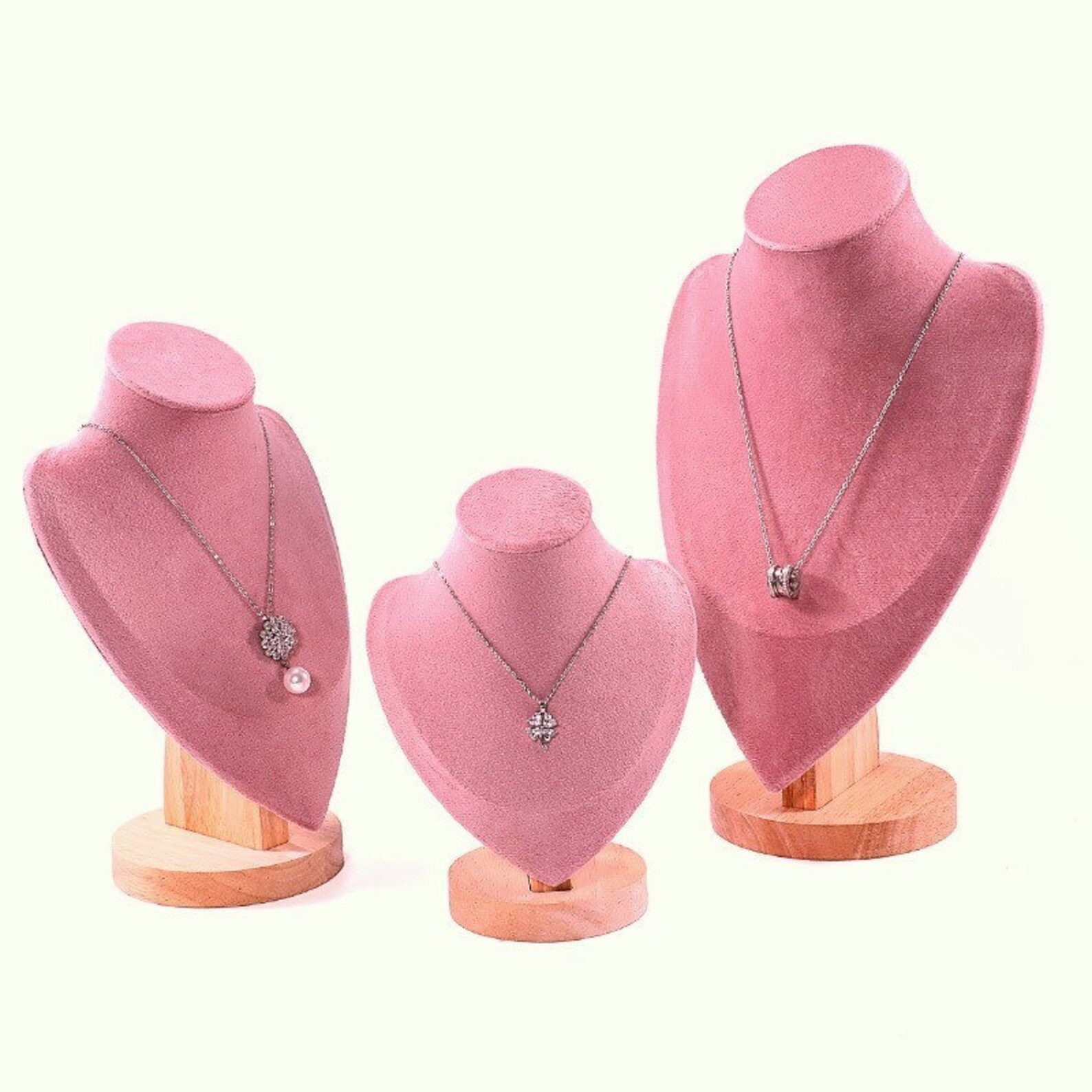 Wooden Neck Form Necklace Display Bust 3 Sizes Velvet Pink Jewelry ...