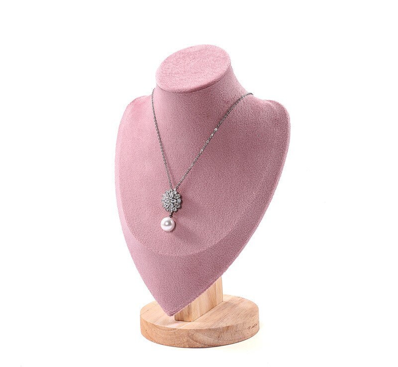 Wooden Neck Form Necklace Display Bust 3 Sizes Velvet Pink Jewelry ...