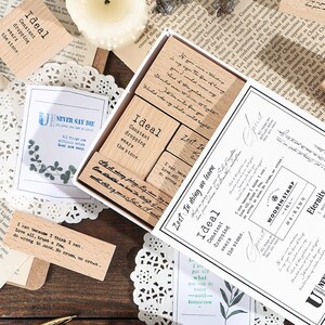 English Motto Seal Wooden Stamp Set 8pcs Collection Aphorism Wood ...