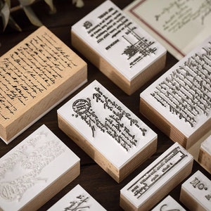 English Motto Seal Wooden Stamp Set 8pcs Collection Aphorism Wood ...