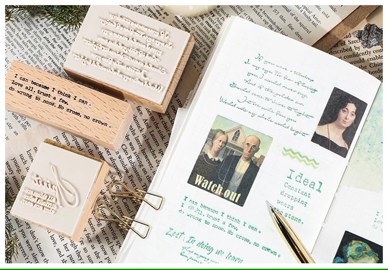 English Motto Seal Wooden Stamp Set 8pcs Collection Aphorism Wood ...