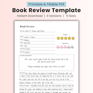 Book Review Template Printable, Book Review Printable, Goodnote Book ...