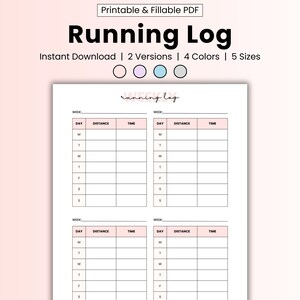Running Log Printable Digital Template, Daily Monthly Weekly Cardio ...