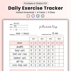 Daily Exercise Tracker Pdf, Weight Lifting Tracker for Weight Loss ...