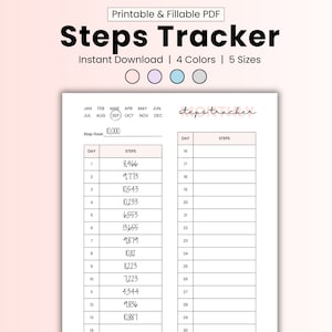 Daily Step Tracker Record, Step Log, Monthly Step Tracker Printable ...