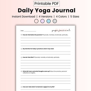 Yoga Journal Printable Pdf, Self Care Journal Template, Wellness ...