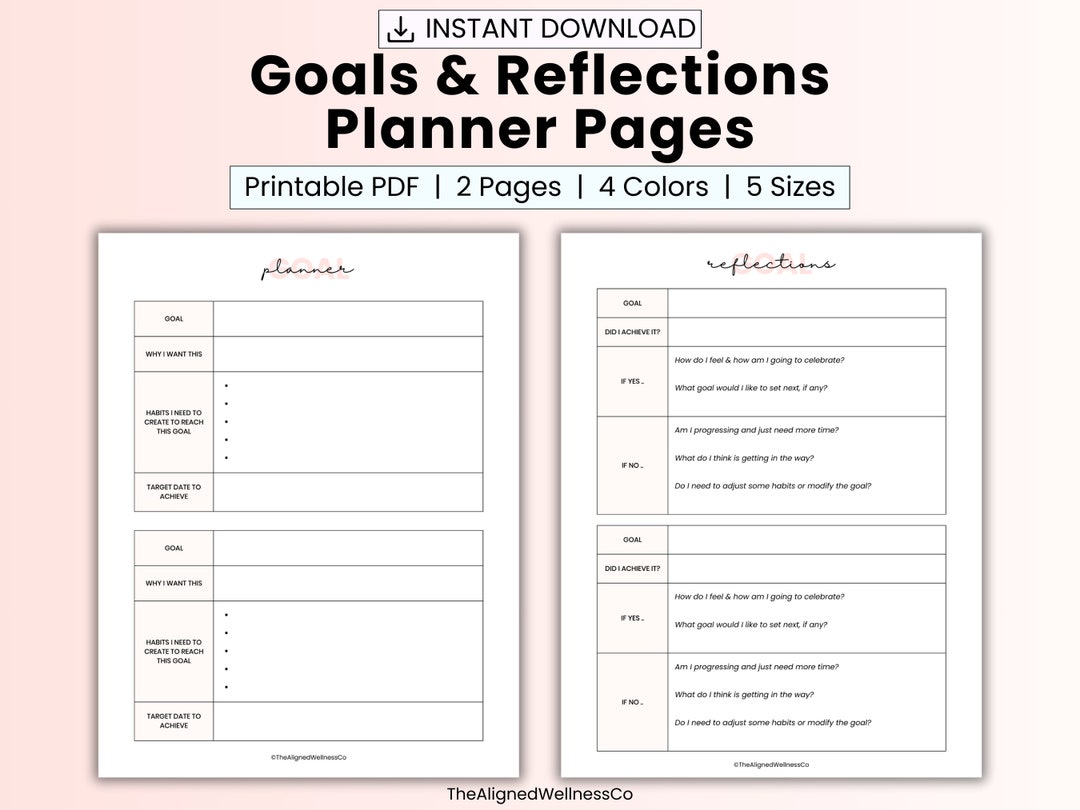 Goal Setting Planner, Goals Self Reflection Worksheet Printable ...