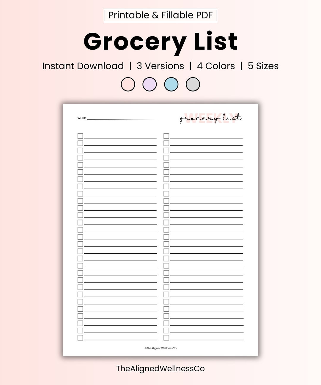 Grocery List Digital Download, Grocery Shopping List, Digital Grocery ...
