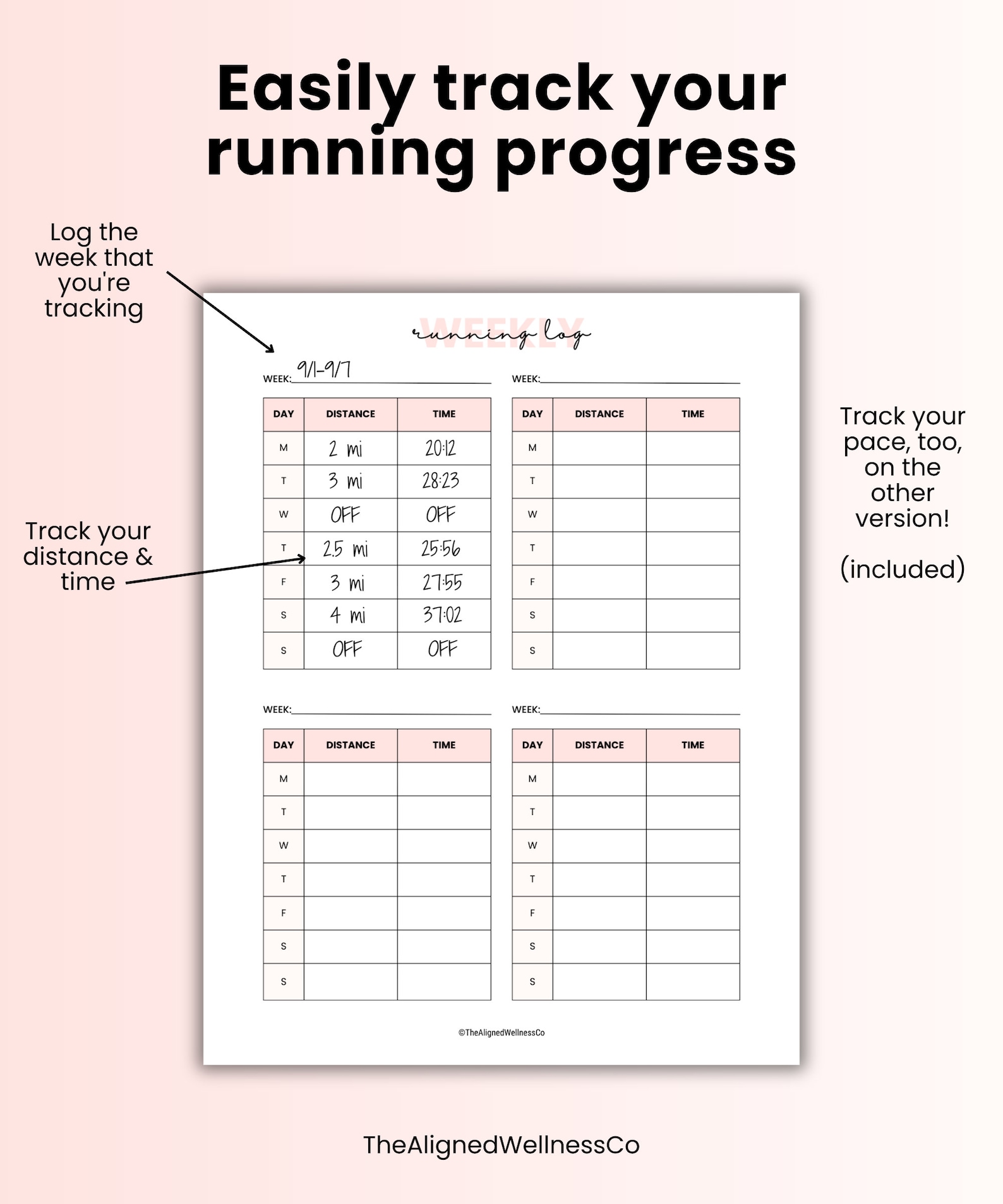 Running Log Printable Digital Template, Daily Monthly Weekly Cardio ...