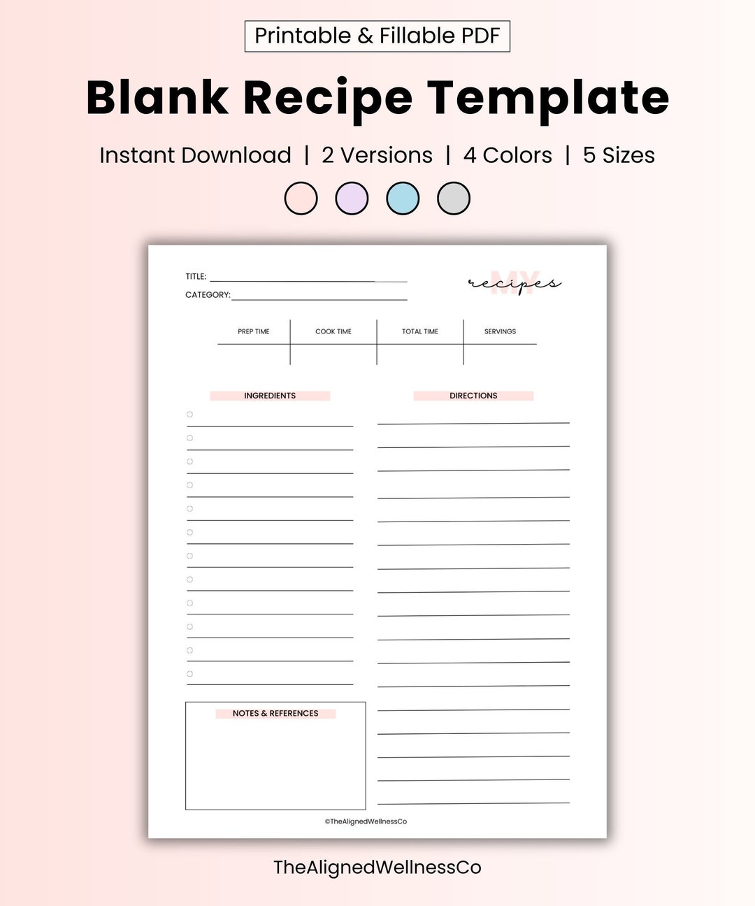 Blank Recipe Journal Printable, Printable Recipe Book Template, Digital ...