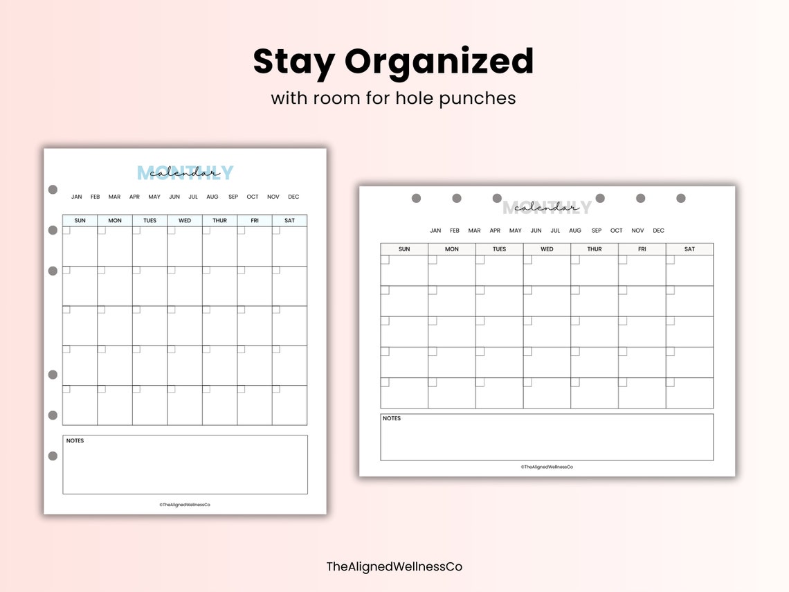 Monthly Blank Calendar, Undated Monthly Calendar, Landscape Vertical ...