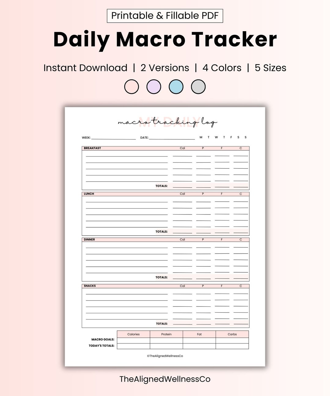 Macro Tracker Meal Planner, Calorie Weight Tracker, Digital Food ...