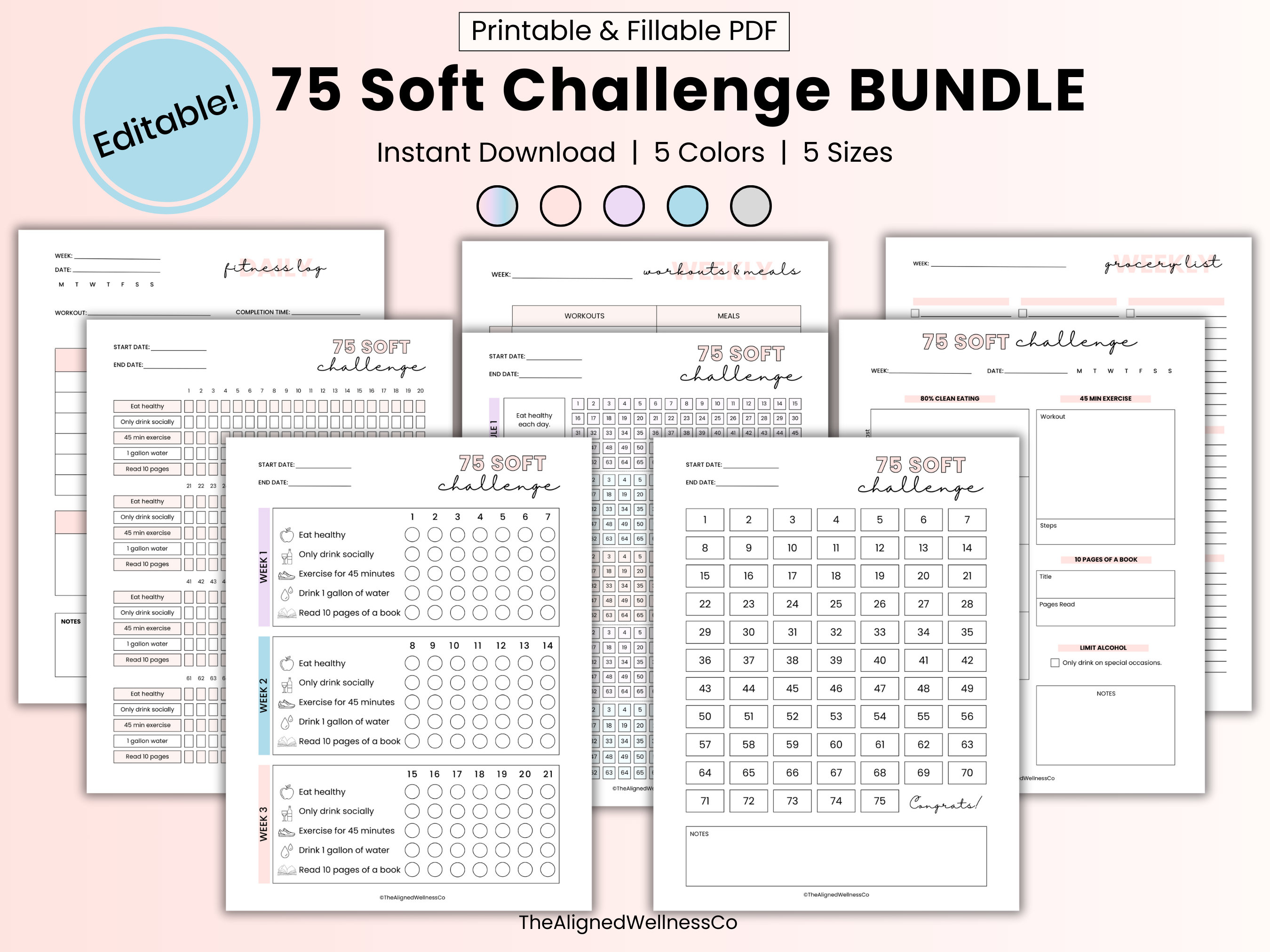 EDITABLE 75 Soft Challenge Tracker BUNDLE, 75 Soft Challenge Printable ...