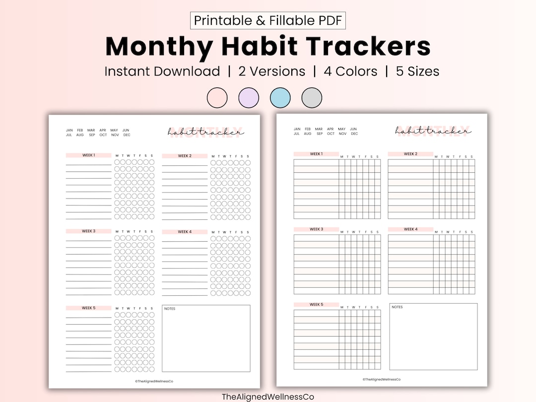 Monthly Habit Tracker Printable, Simple Habit Tracker, Minimalist Daily ...