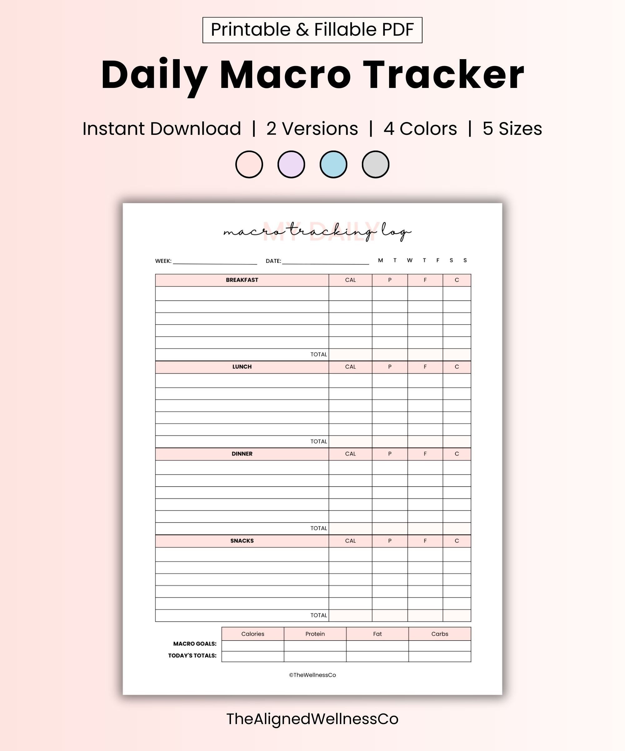Macro Tracker Meal Planner, Calorie Weight Tracker, Digital Food ...