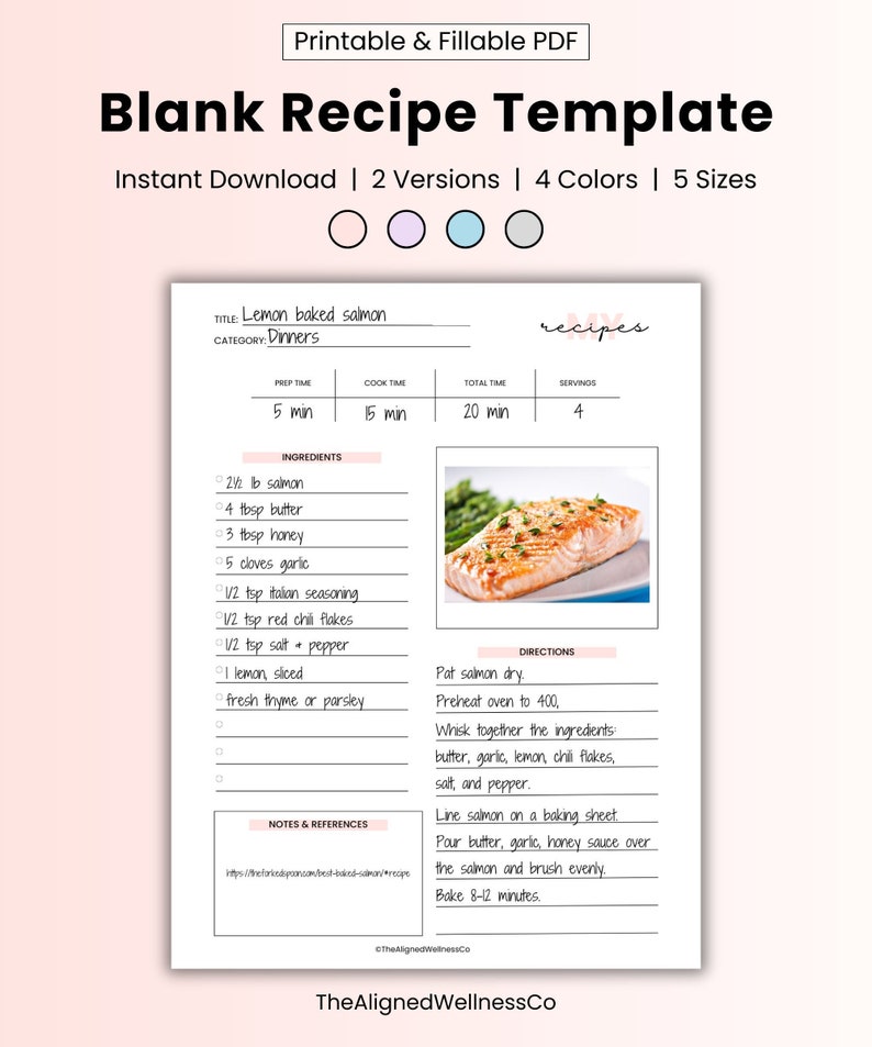 Blank Recipe Journal Printable, Printable Recipe Book Template, Digital ...