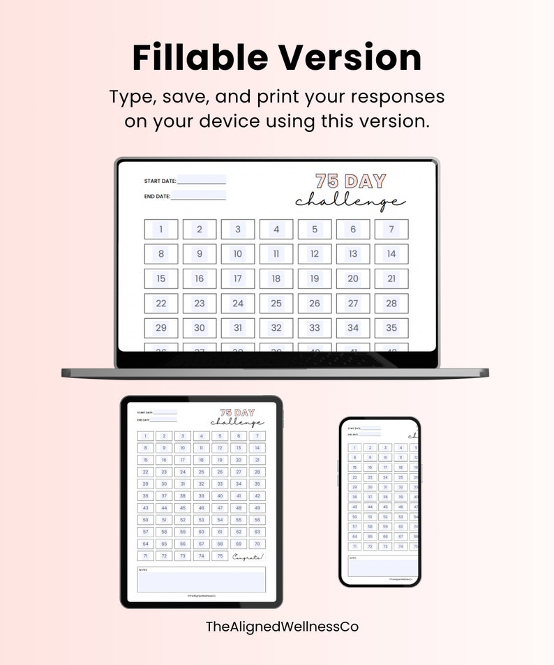 75 Day Hard Challenge Printable 75 Day Daily Countdown Tracker 75 Soft ...