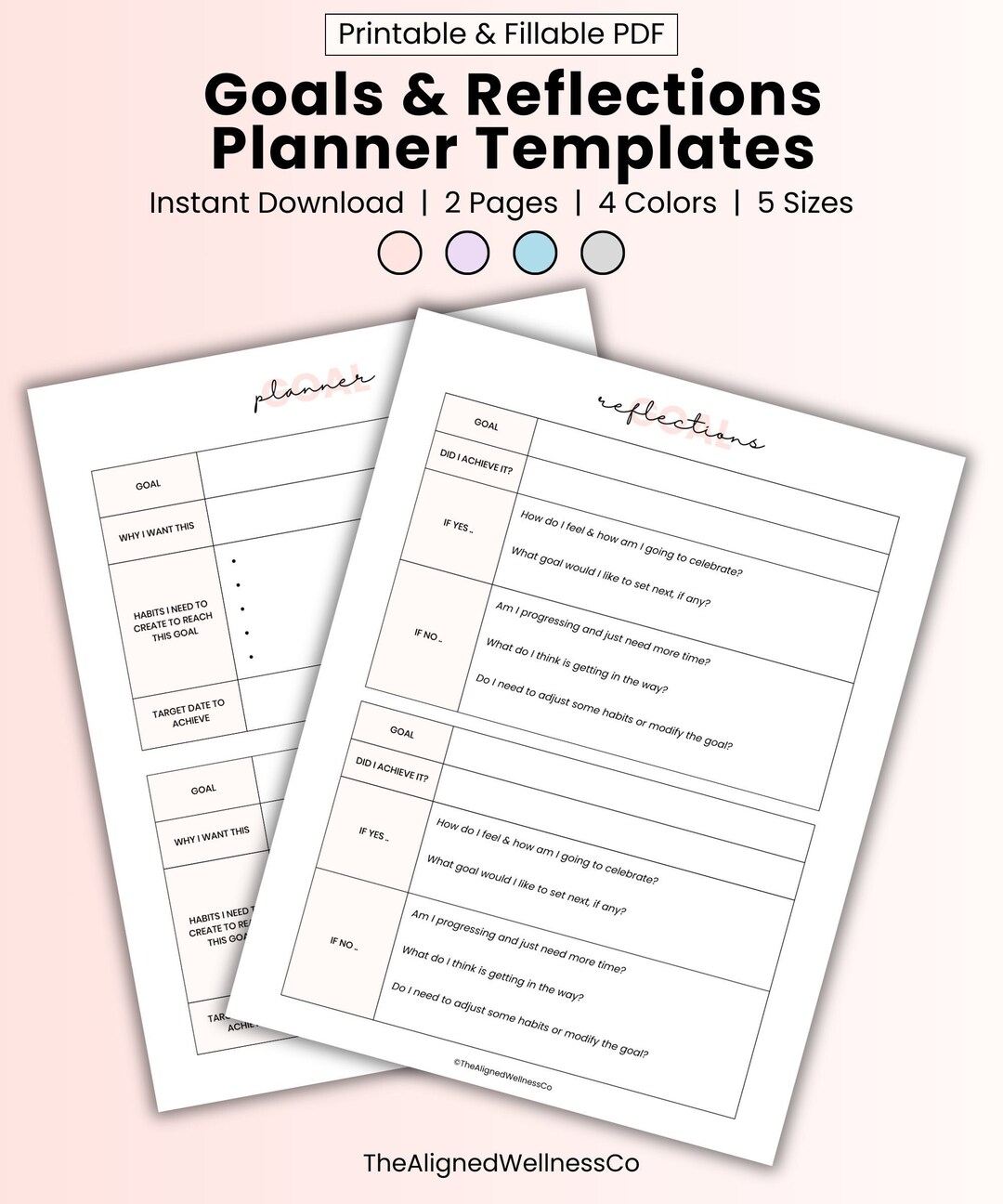 Monthly Goal Setting Worksheet and Goal Reflection Bundle, Digital ...