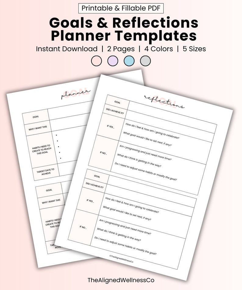 Monthly Goal Setting Worksheet and Goal Reflection Bundle, Digital ...