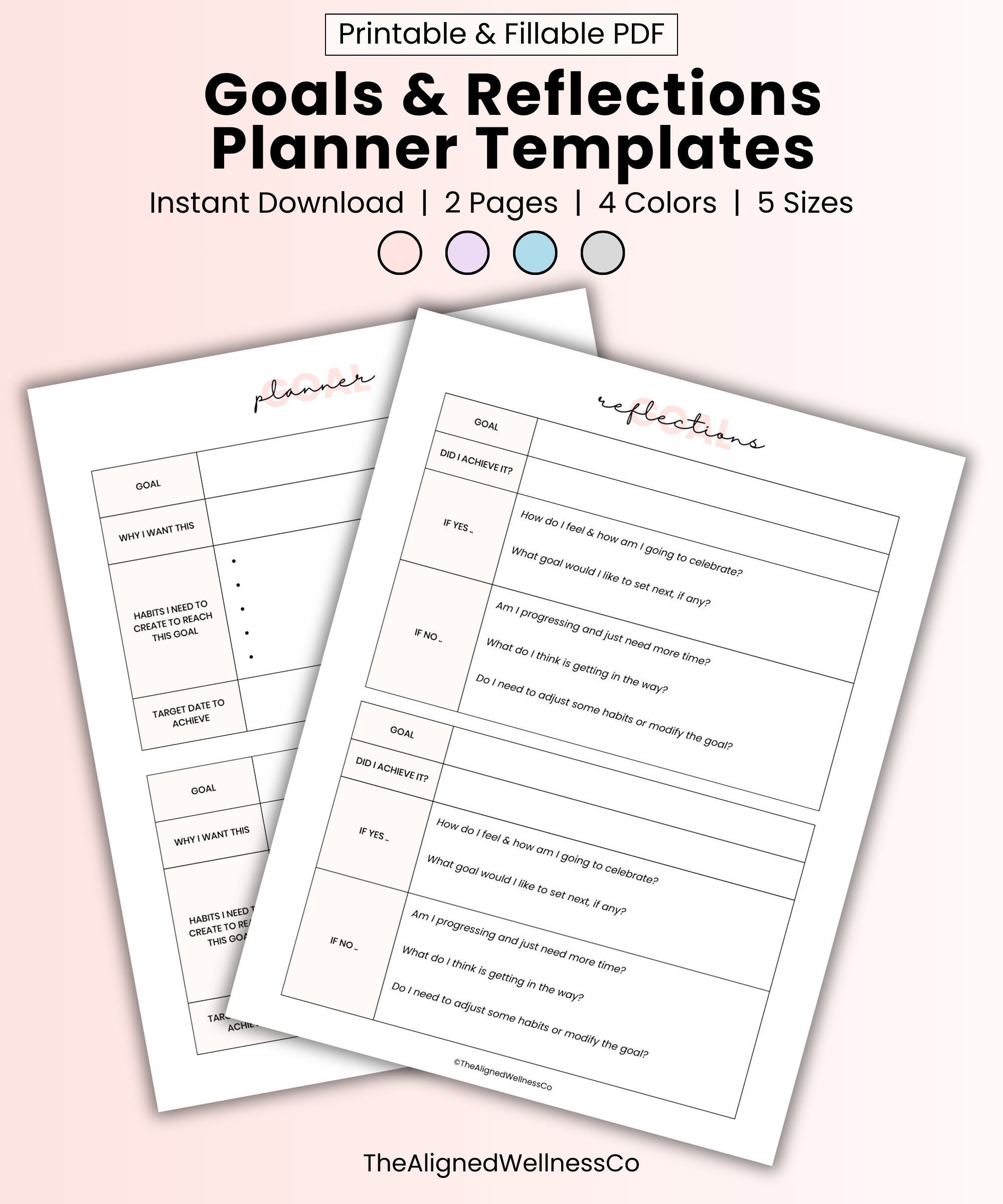 Monthly Goal Setting Worksheet and Goal Reflection Bundle, Digital ...