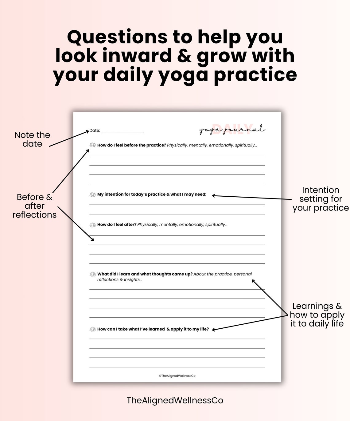 Yoga Journal Printable Pdf, Self Care Journal Template, Wellness ...