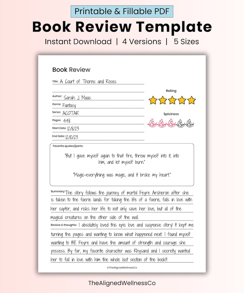 Book Review Template Printable, Book Review Printable, Goodnote Book ...