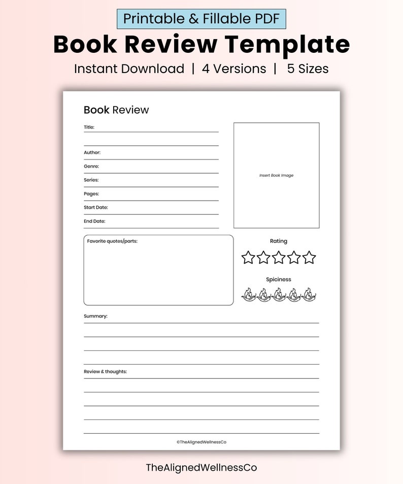 Book Review Printable Template, Digital Reading Journal Pdf, Book ...