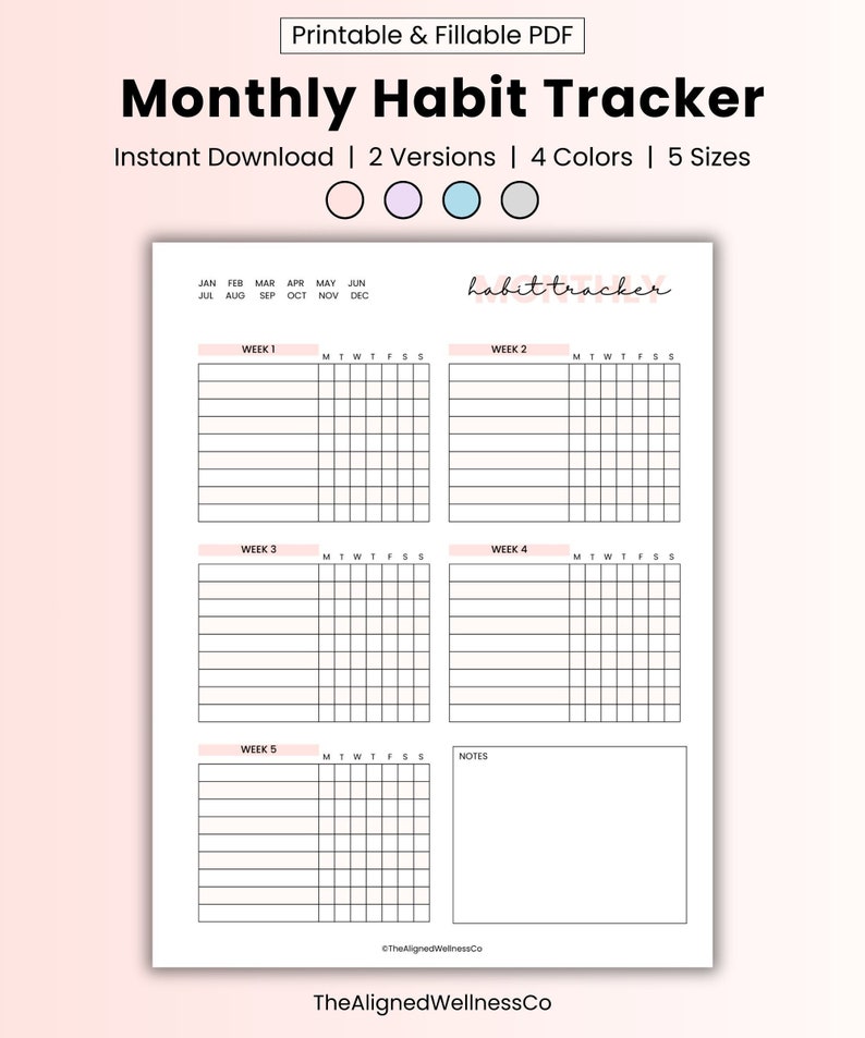 Weekly Habit Tracker, Monthly Habit Tracker Planner Insert, 30 Day ...