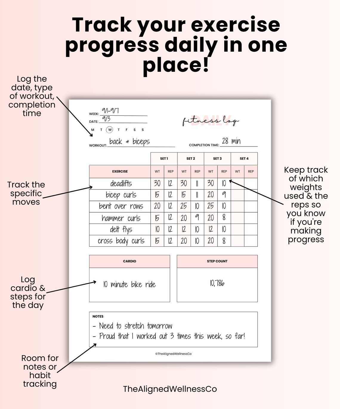Daily Exercise Tracker Pdf, Weight Lifting Tracker for Weight Loss ...