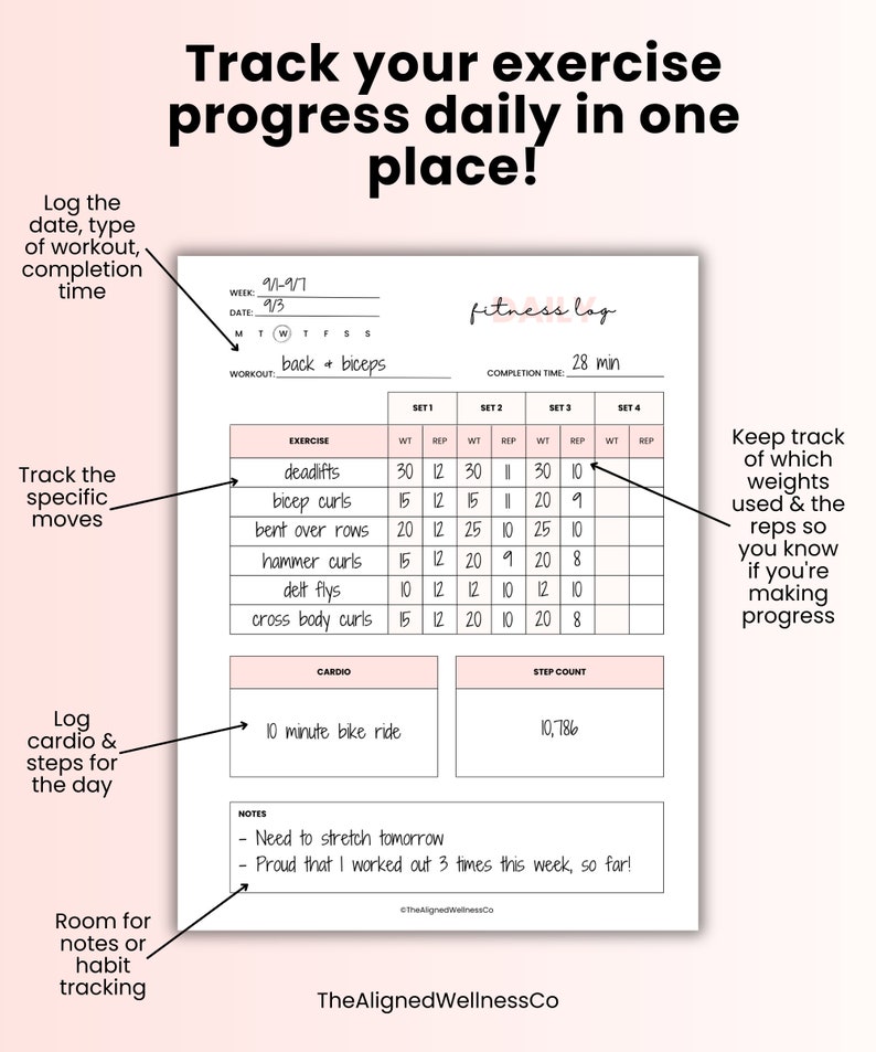 Daily Exercise Tracker Pdf, Weight Lifting Tracker for Weight Loss ...