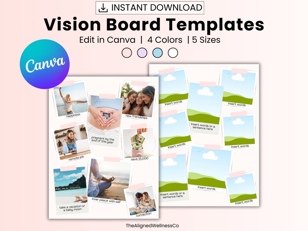 2024 Vision Board Template, Digital Vision Board Printables EDITABLE in ...