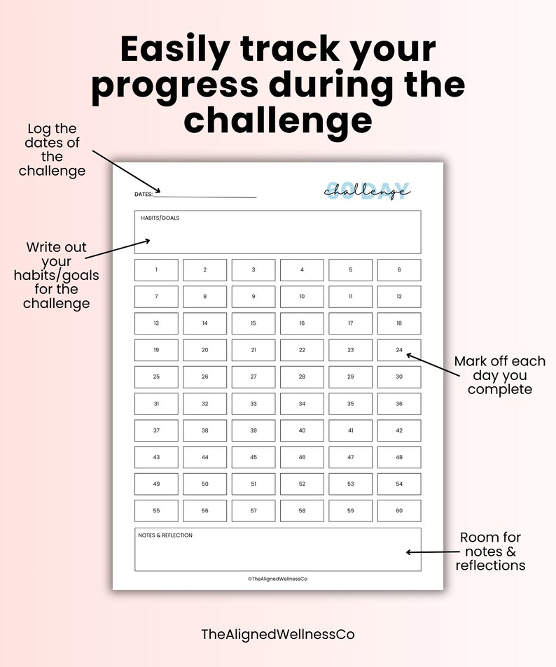 60 Day Challenge Tracker, 60 Day Goal Tracker Template, Printable ...