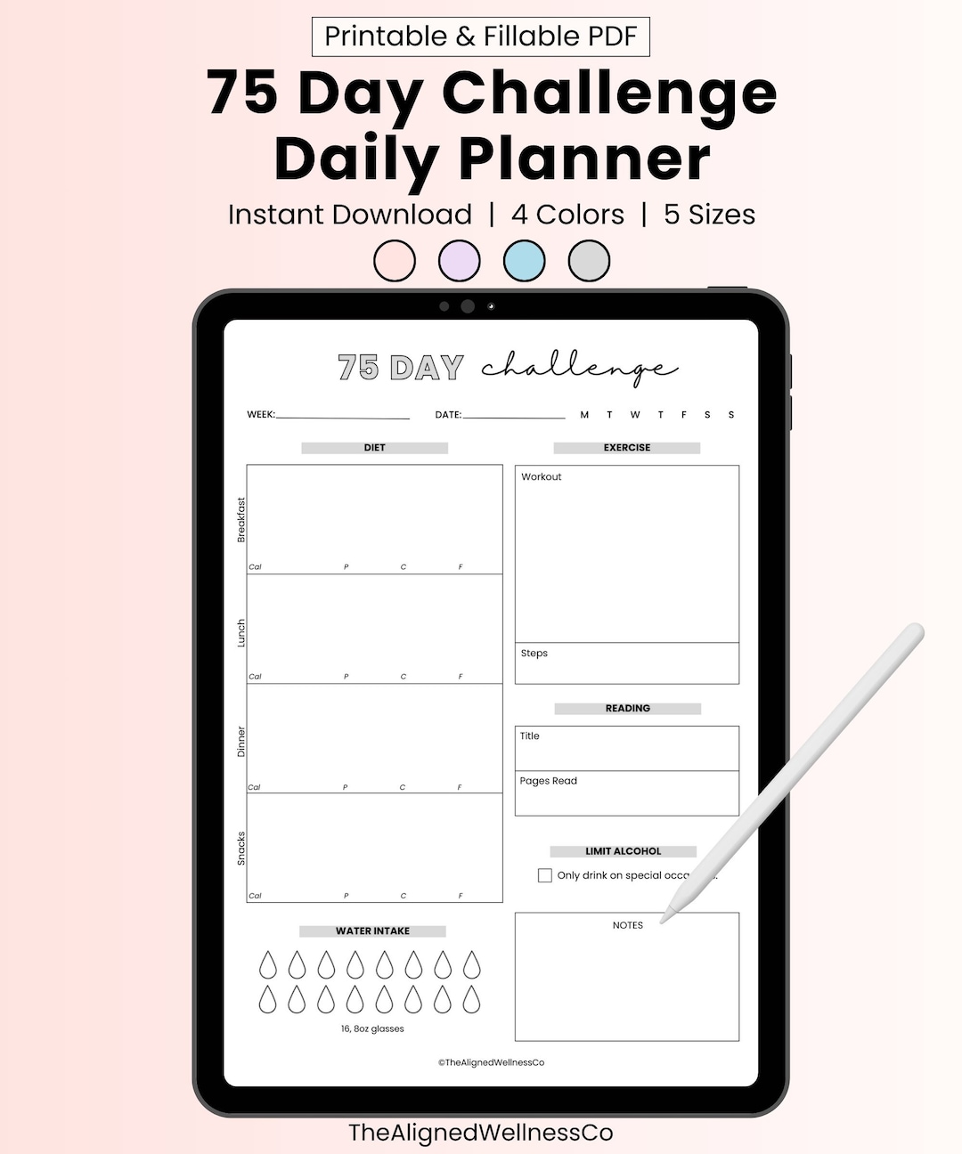 75 Day Hard Challenge Printable 75 Day Daily Planner Tracker - Etsy