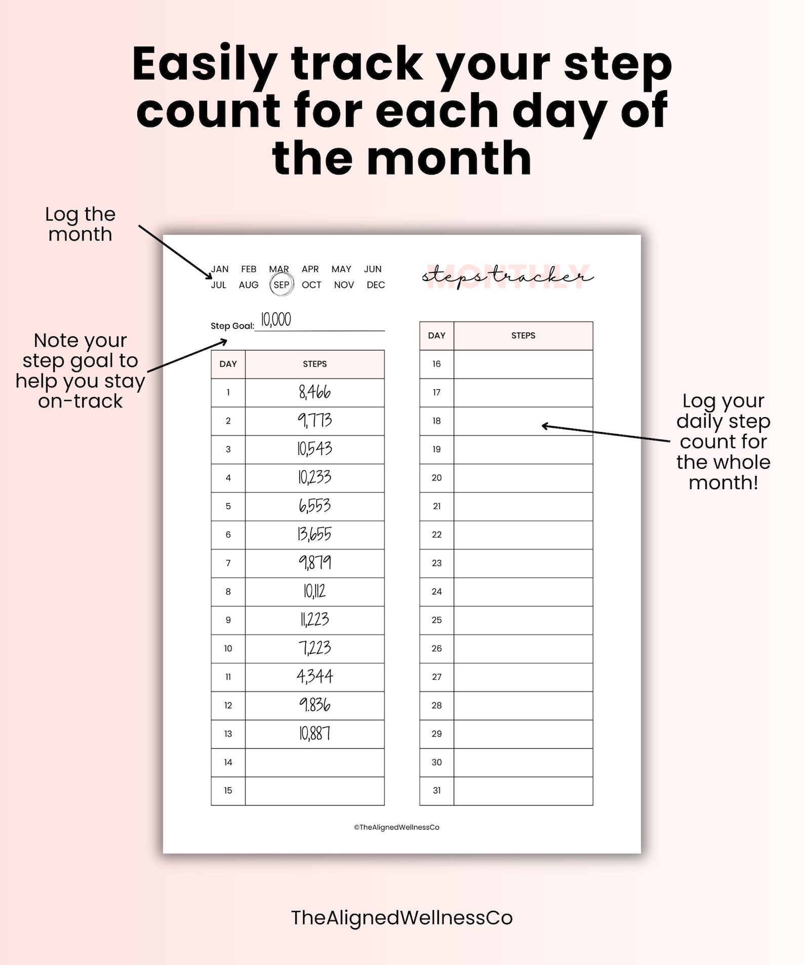 Monthly Step Tracker Printable, Daily Steps Record, Walking Journal ...