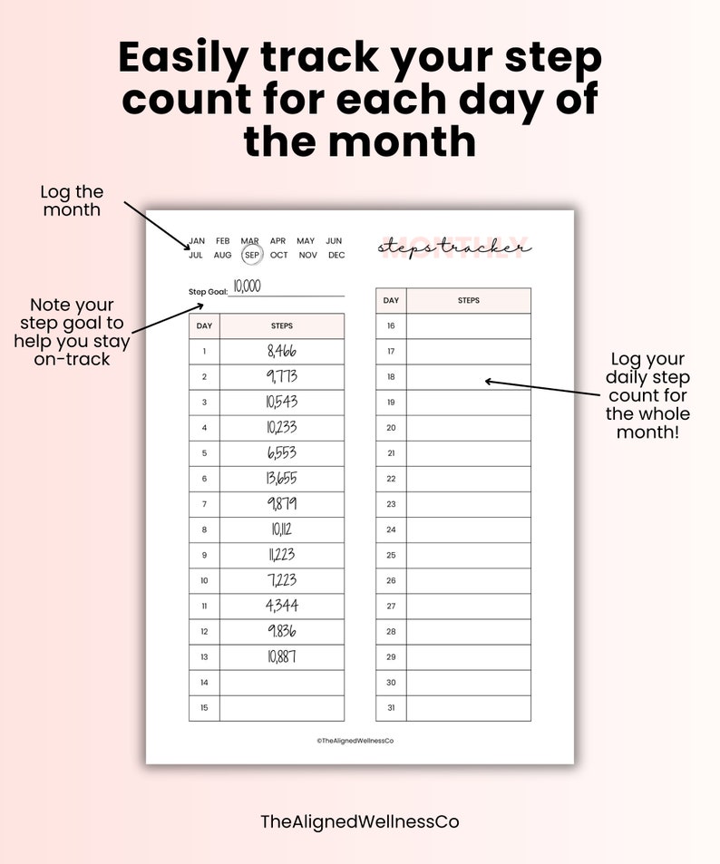 Daily Step Tracker Record, Step Log, Monthly Step Tracker Printable ...