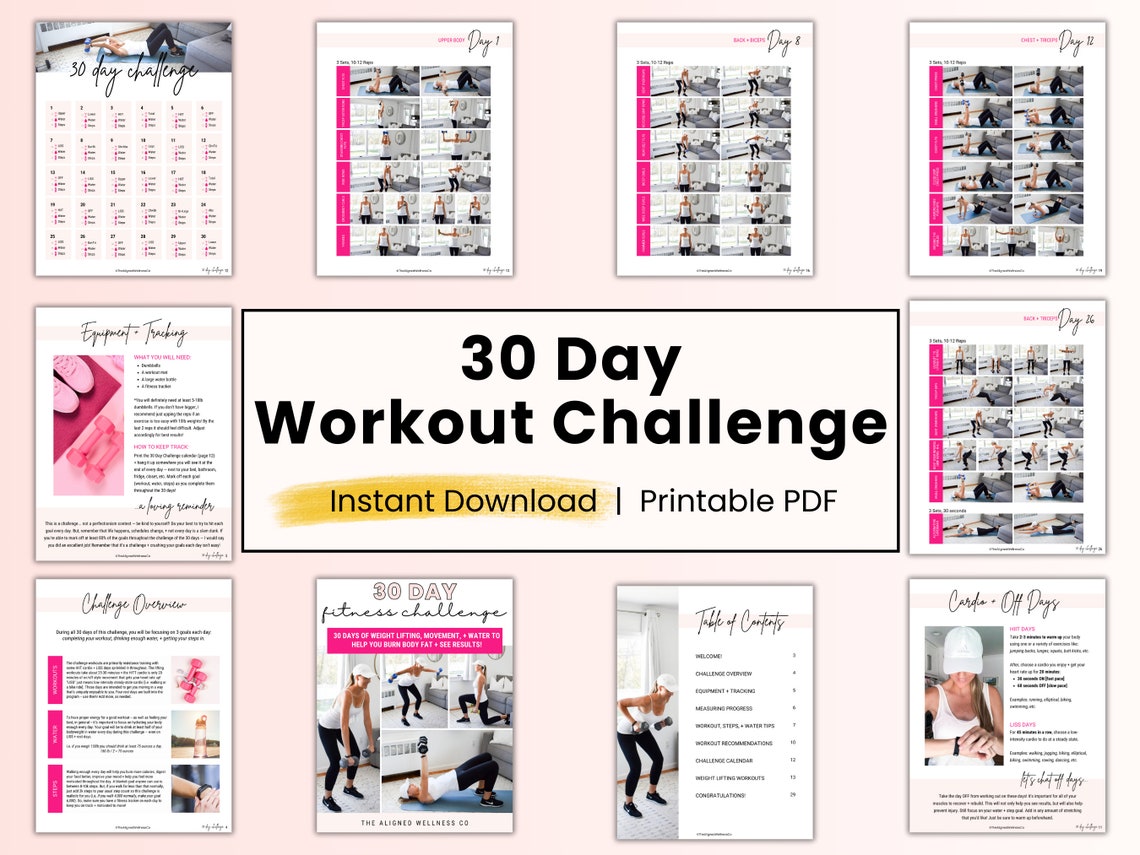 Printable 30 Day Fitness Challenge, Digital Workout Guide for Beginners ...