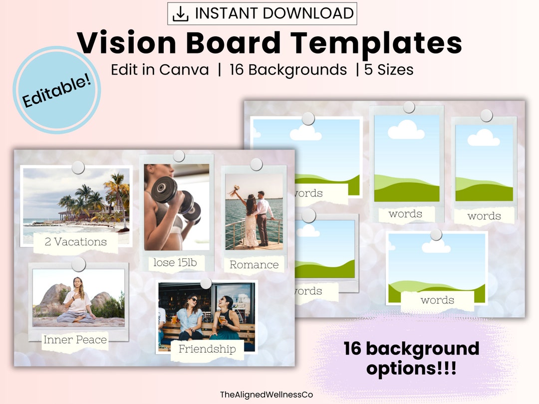 2024 Vision Board Template, Digital Vision Board Printables EDITABLE in ...