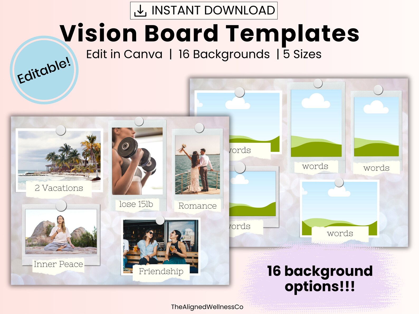 2024 Vision Board Template, Digital Vision Board Printables EDITABLE in ...