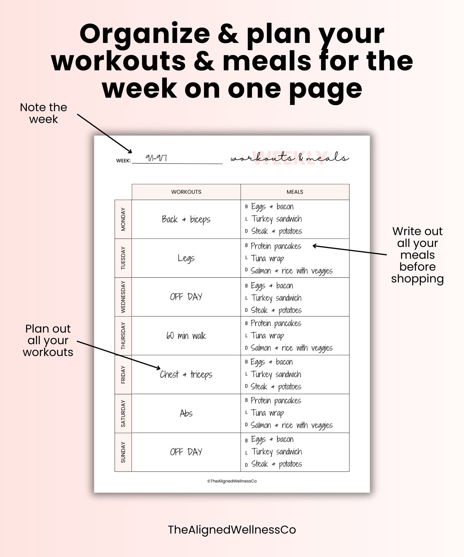 Weekly Exercise and Meals Planner, Food Journal for Weight Loss, Food ...
