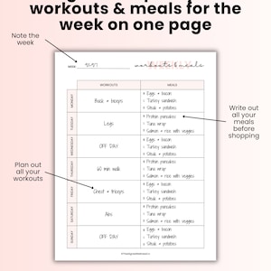 Weekly Exercise and Meals Planner, Food Journal for Weight Loss, Food ...