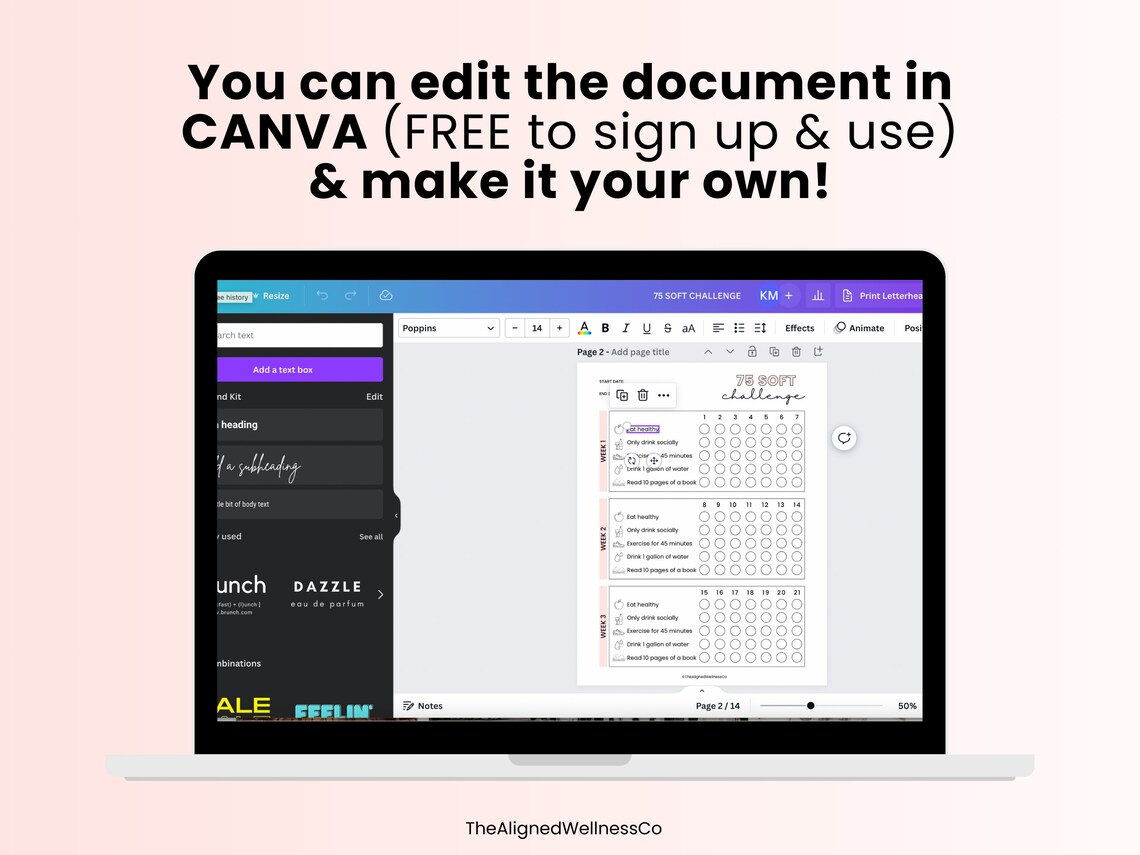 75 Soft Challenge Template EDITABLE, 75 Soft Challenge Printable, 75 ...