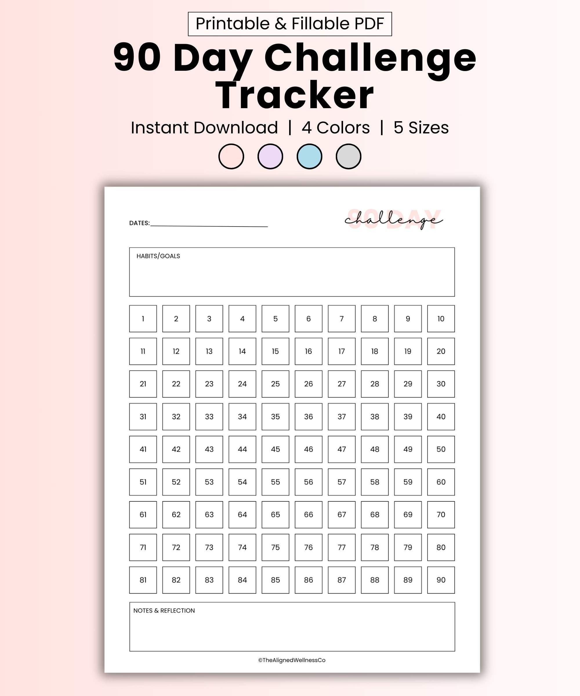 90 Day Challenge Tracker, 90 Day Goal Tracker Template, Printable ...