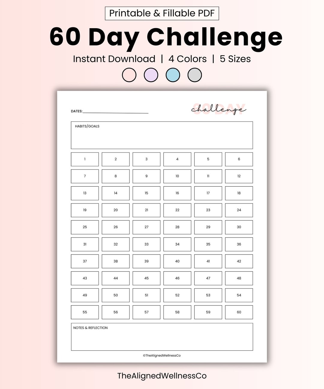 60 Day Habit Tracker Template, Printable 60 Day Challenge Tracker Pdf ...