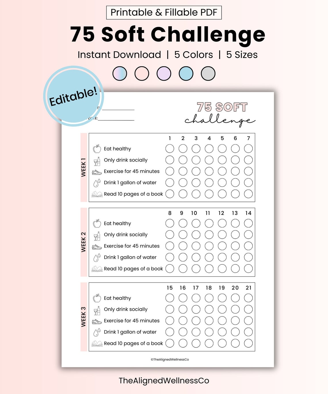 75 Soft Challenge Template EDITABLE 75 Soft Challenge - Etsy