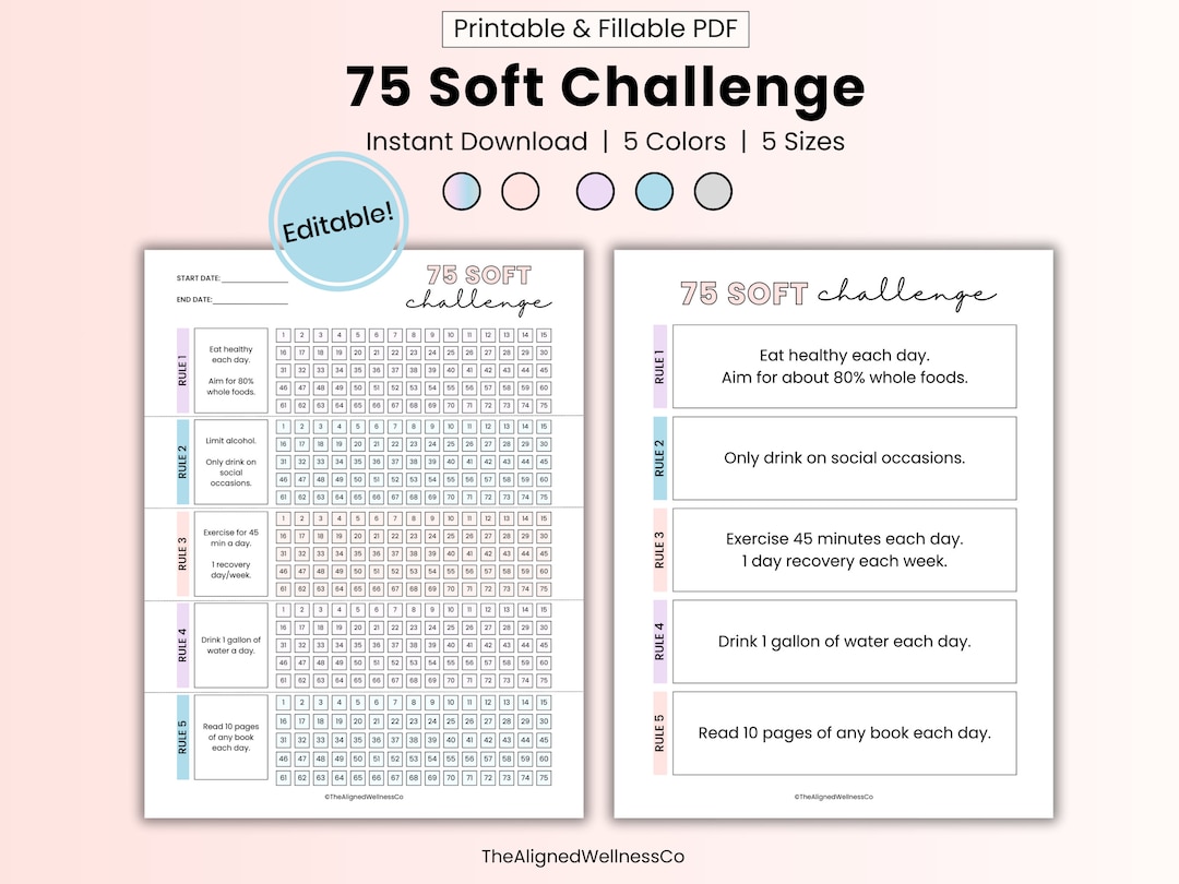 75 Soft Tracker, 75 Soft Challenge Printable, 75 Day Soft Challenge ...