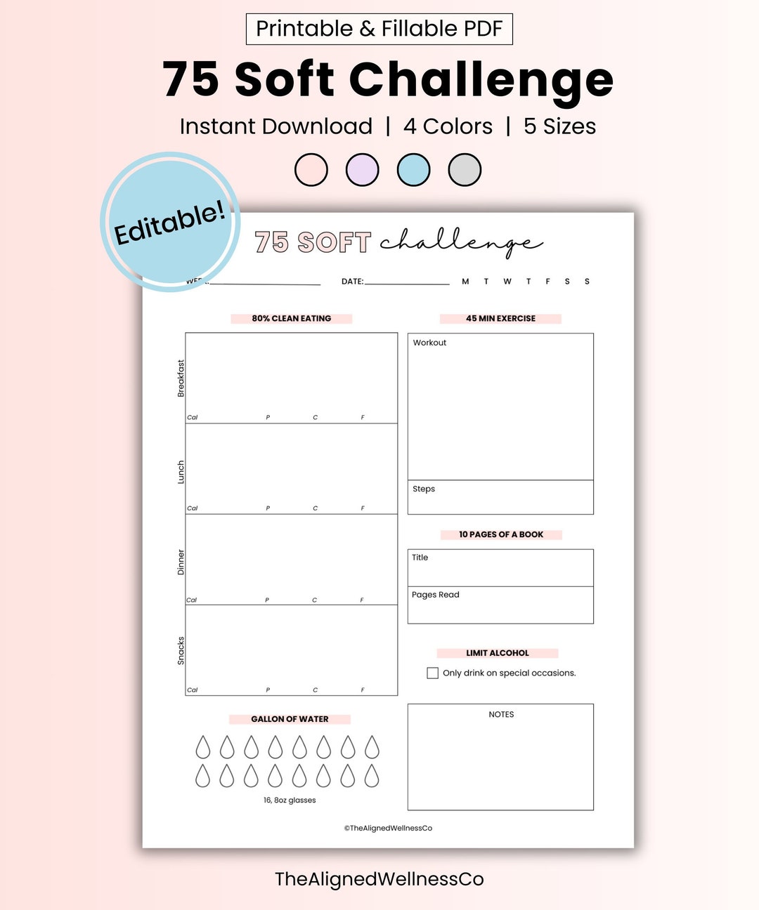75 Soft Daily Planner, EDITABLE 75 Soft Challenge Printable Pdf, 75 Day ...