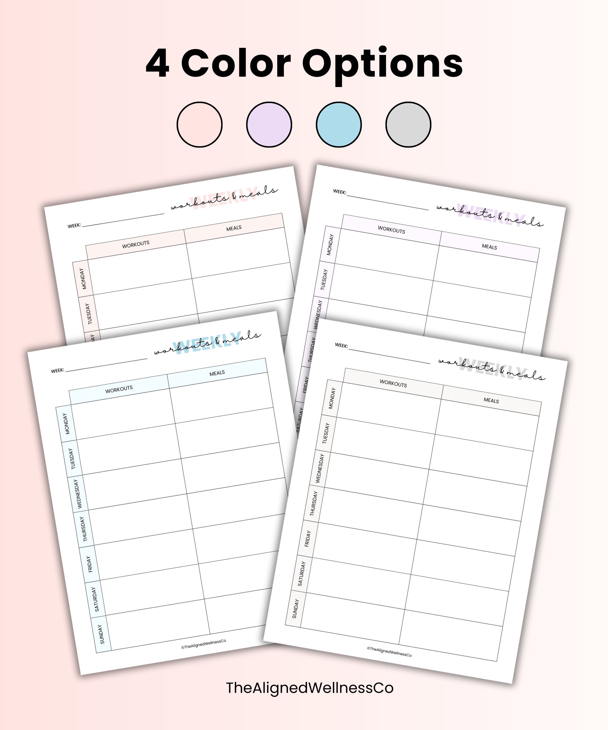 Weekly Exercise and Meals Planner, Food Journal for Weight Loss, Food ...