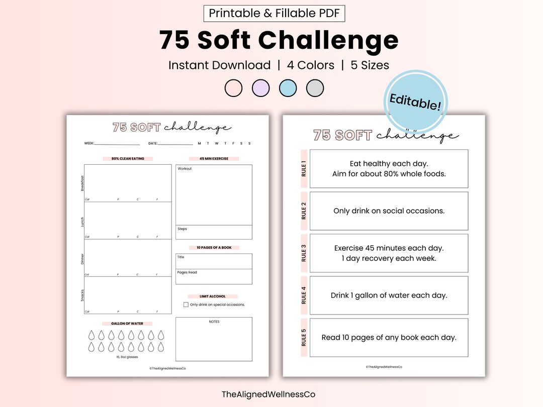 75 Soft Daily Planner, EDITABLE 75 Soft Challenge Printable Pdf, 75 Day ...