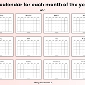 Monthly Blank Calendar for the Year, Undated Yearly Calendar Printable ...
