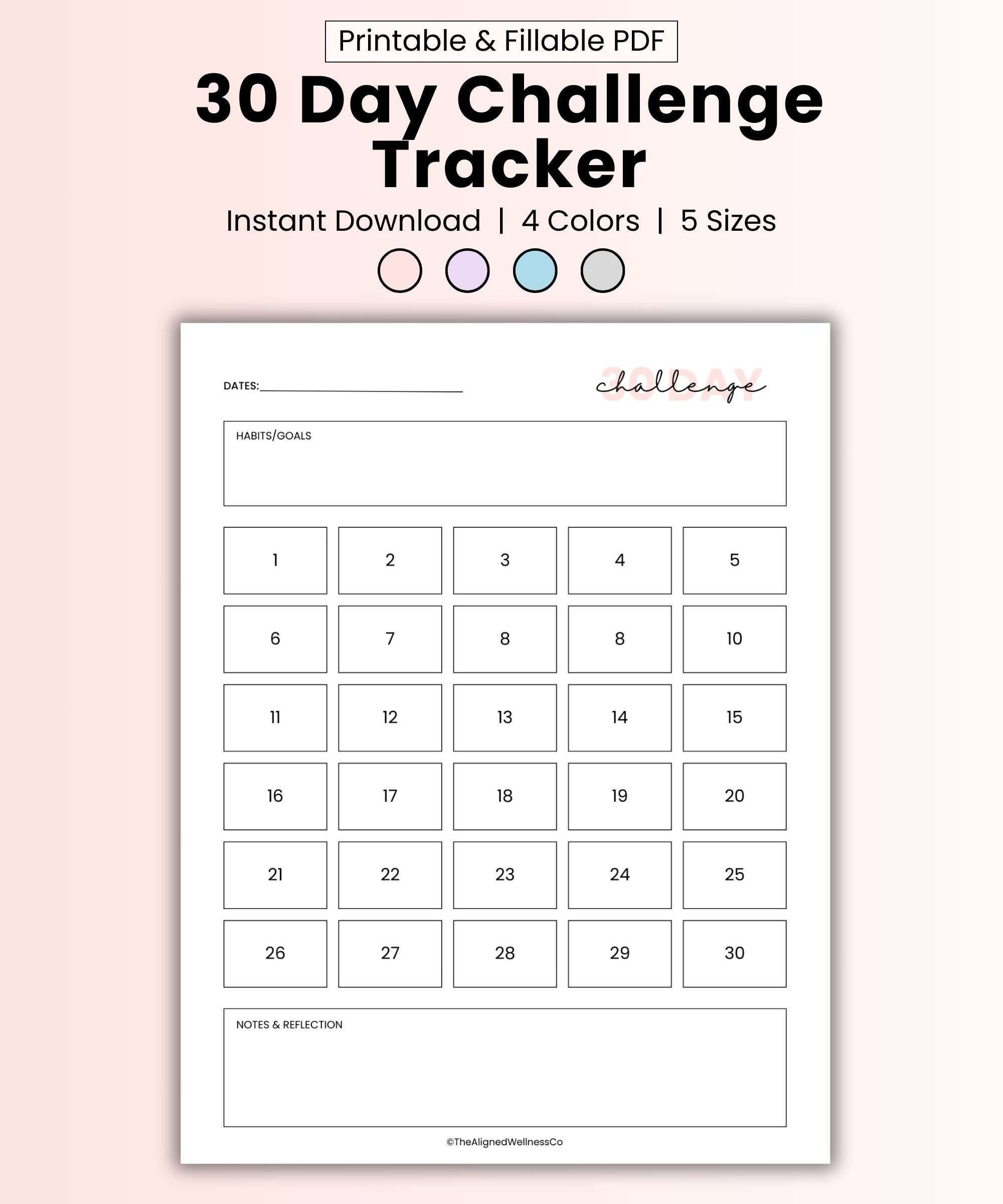 30 Day Habit Tracker Template, Printable 30 Day Challenge Tracker Pdf ...